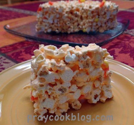Candy Corn Popcorn Cake